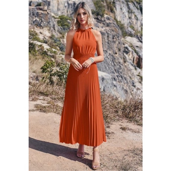 Dresses | Womens Long Sleeveless Halter Neck Dress Brick Red | Poshmark